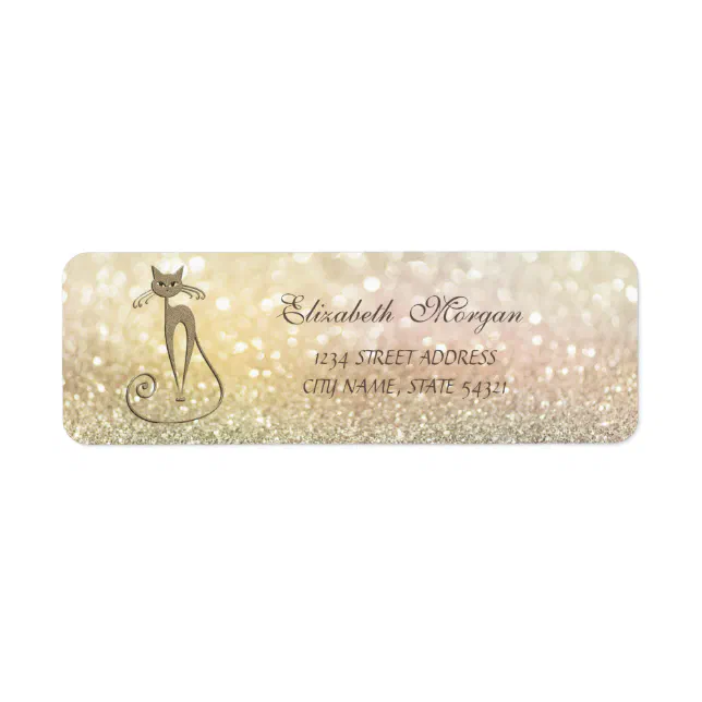 Elegant Glamorous Bokeh ,Cat Address Label | Zazzle