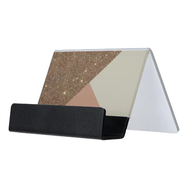 Elegant & Glamorous Faux Gold Glitter & Taupe Desk Business Card Holder ...
