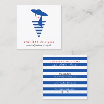 Elegant Glamour Mod Girl French Blue Boutique Square Business Card | Zazzle