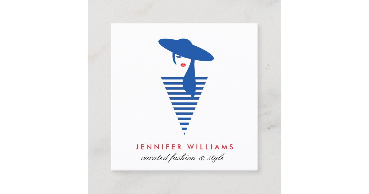 Elegant Glamour Mod Girl French Blue Boutique Square Business Card | Zazzle