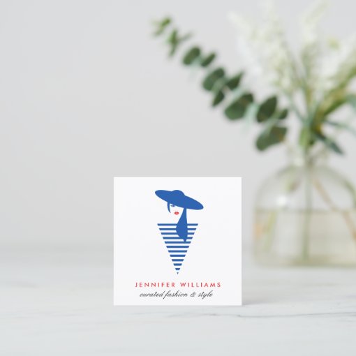 Elegant Glamour Mod Girl French Blue Boutique Square Business Card | Zazzle