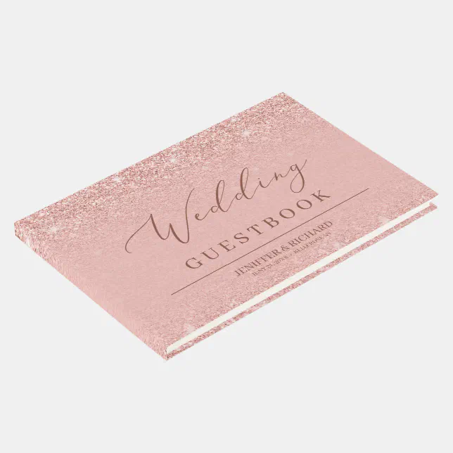 Elegant glamour rose gold glitter sparkles wedding guest book | Zazzle