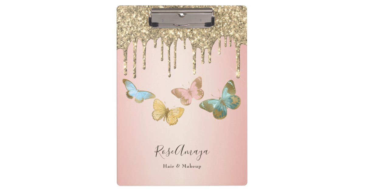 Elegant Glitter Butterflies Personalized Clipboard | Zazzle