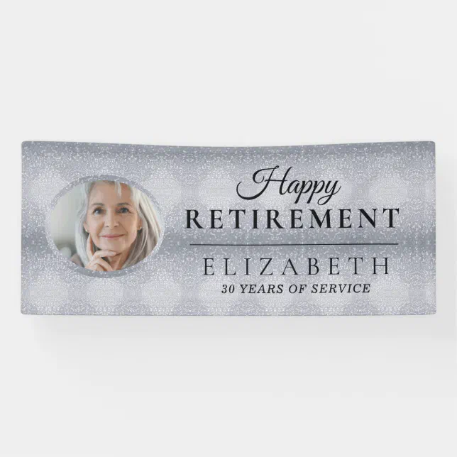 Elegant Glitter Custom Photo Retirement Party Banner | Zazzle