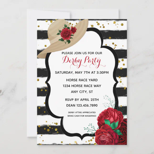 Elegant Glitter Derby Hat Racing Party Invitation | Zazzle