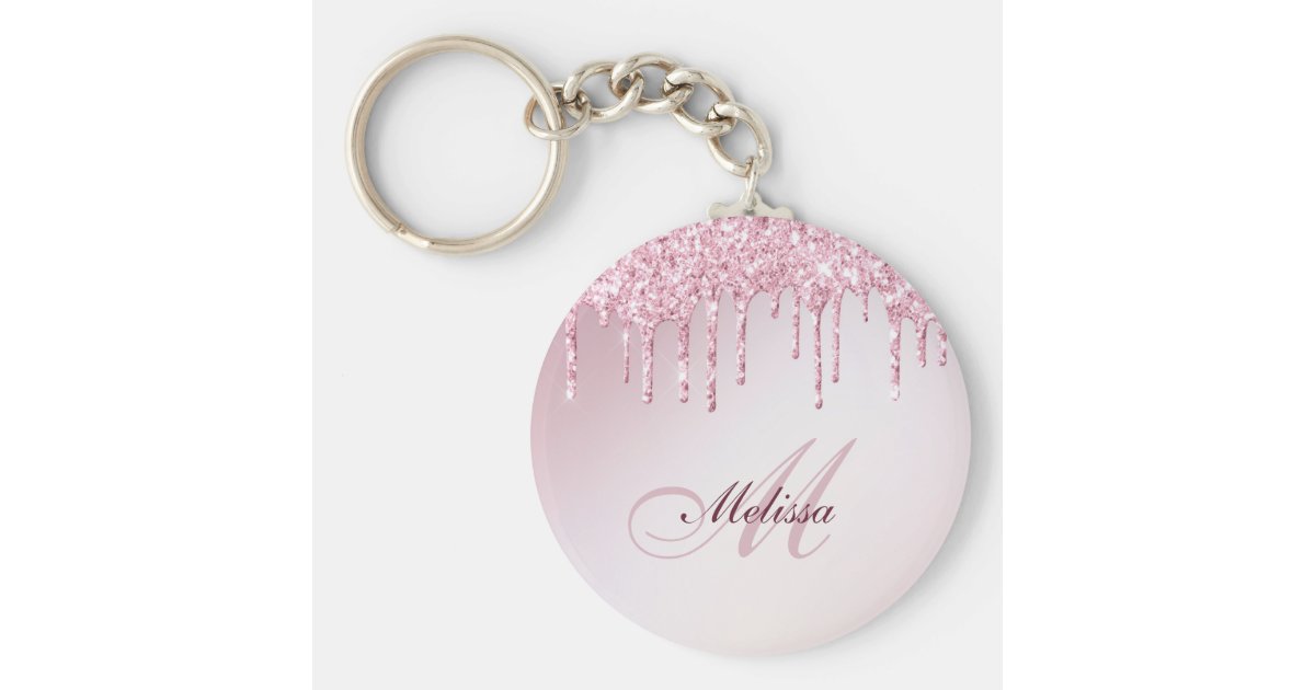 elegant glitter drip trendy girly personalized keychain | Zazzle.com