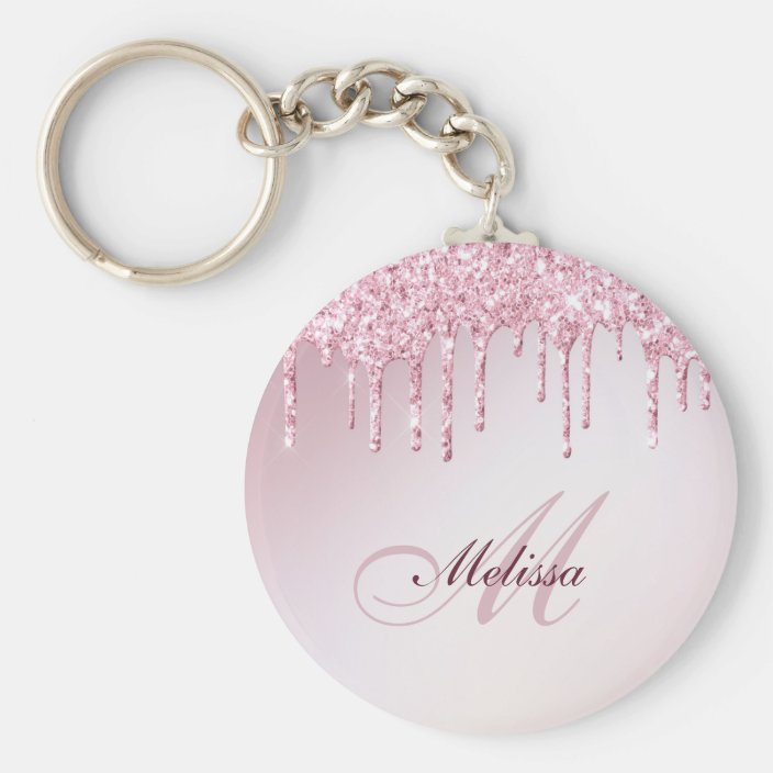 elegant glitter drip trendy girly personalized keychain | Zazzle.com
