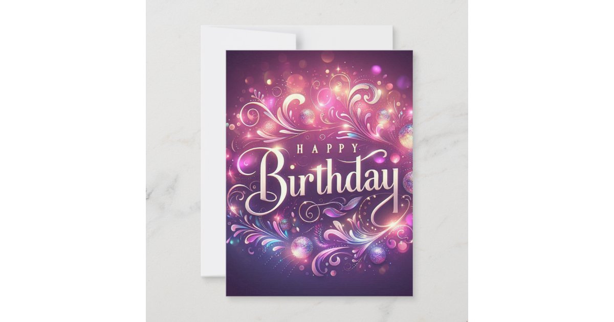 Elegant Glitter Floral Birthday Postcard - pink | Zazzle