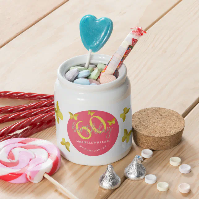 Elegant Glitter Gold Butterfly Calligraphy Candy Jar | Zazzle