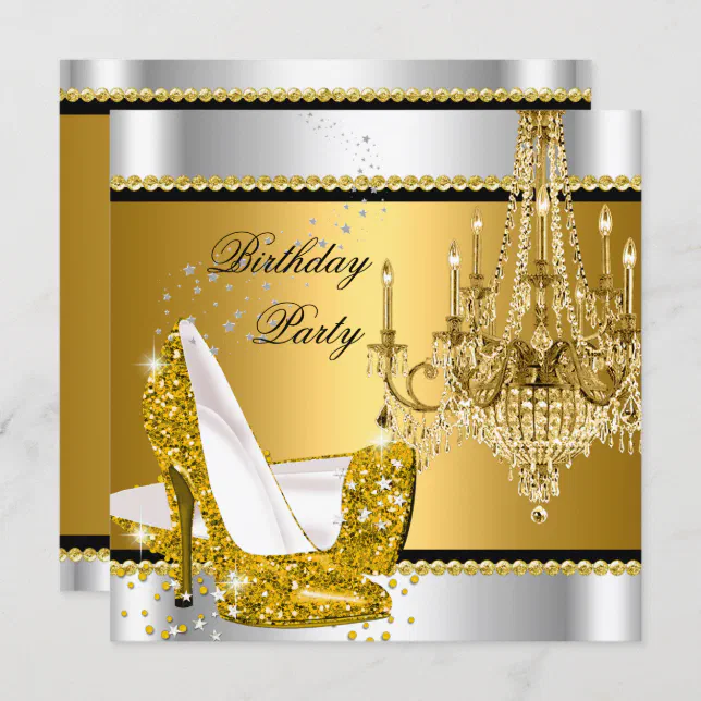 Elegant Glitter Gold Silver Glamour Chandelier Invitation | Zazzle