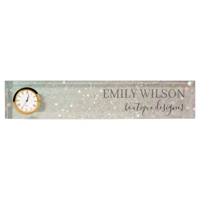 Elegant Glitter Green Pink Aqua Shiny Shimmer Desk Name Plate | Zazzle