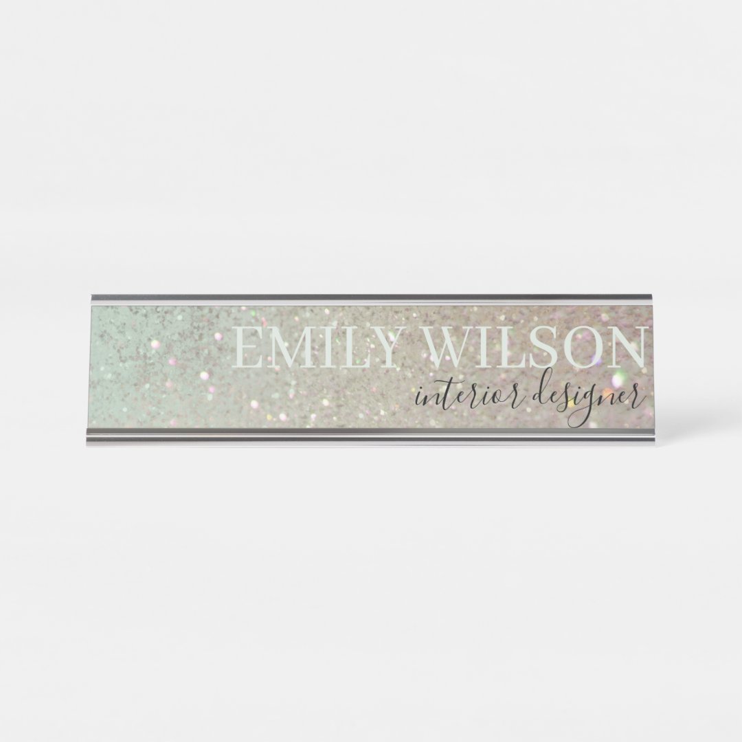 Elegant Glitter Green Pink Aqua Shiny Shimmer Desk Name Plate | Zazzle
