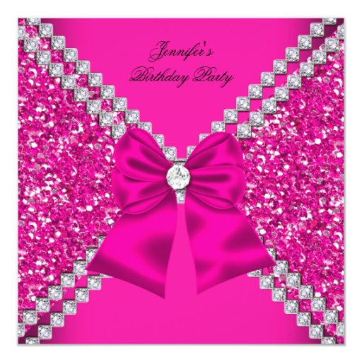 Elegant Glitter Hot Pink Diamonds Birthday Party Card | Zazzle