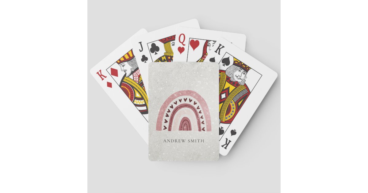 ELEGANT GLITTER KIDS BLUSH RAINBOW HEART POKER CARDS | Zazzle