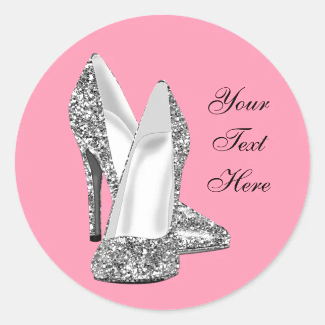 Elegant Glitter Pink High Heel Shoe Stickers | Zazzle