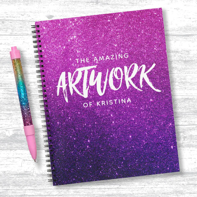 Elegant Glitter Pink Purple Sketchbook Notebook | Zazzle