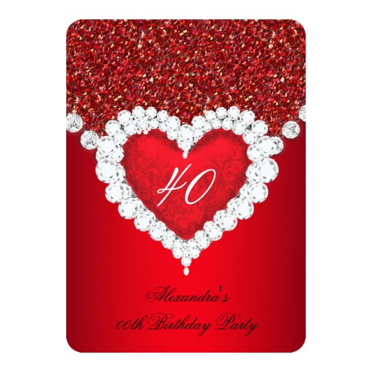 Elegant Glitter Red Diamond Heart Birthday Invitation | Zazzle.com
