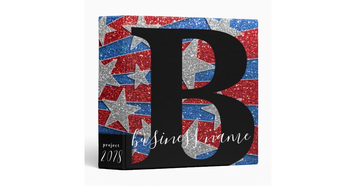Elegant Glitter Red White and Blue American Flag 3 Ring Binder | Zazzle