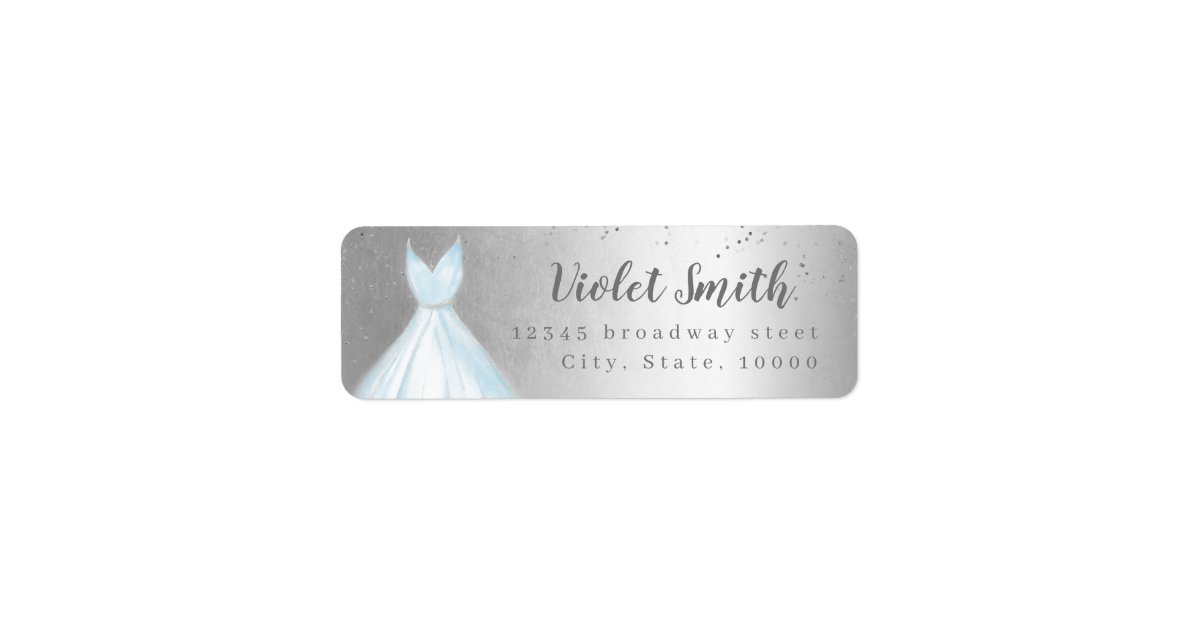 Elegant glitter silver blue dress return address label | Zazzle