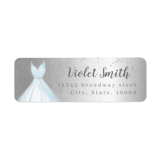 Elegant glitter silver blue dress return address label | Zazzle