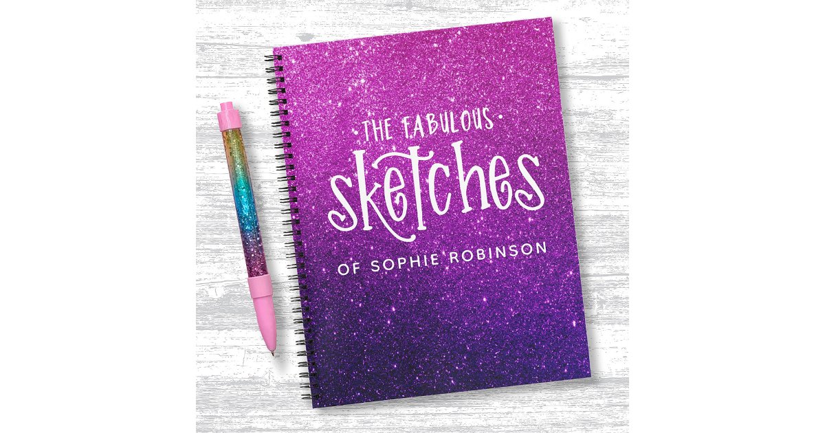 Elegant Glitter Sketchbook Purple Pink Notebook | Zazzle