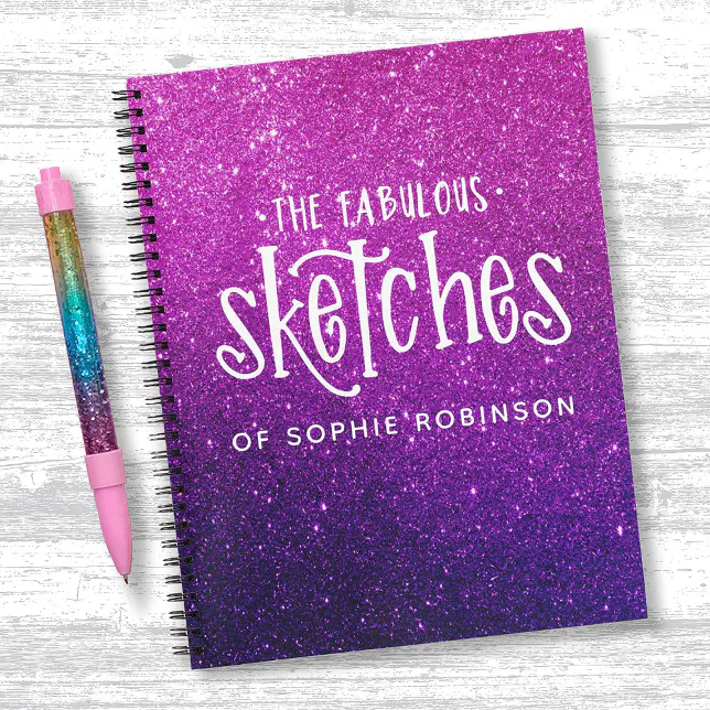 Elegant Glitter Sketchbook Purple Pink Notebook | Zazzle