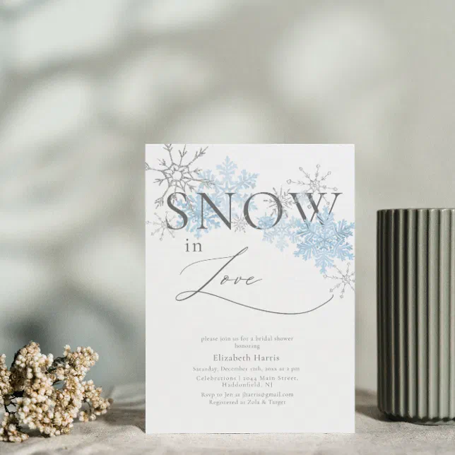 Elegant Glitter Snow in Love Bridal Shower Invitation | Zazzle