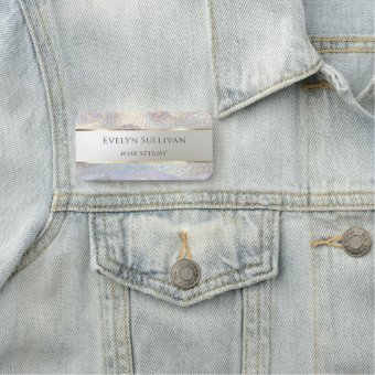 Elegant glitter watercolor waves name tag | Zazzle