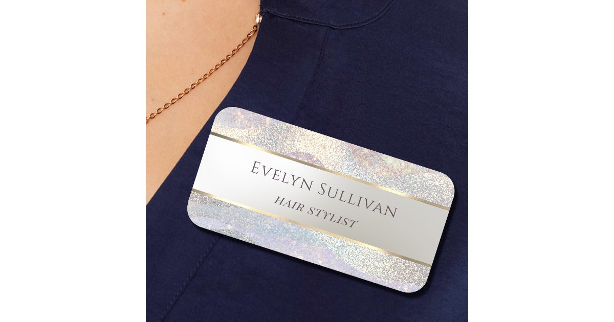 Elegant glitter watercolor waves name tag | Zazzle