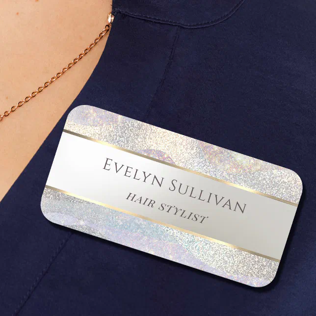 Elegant glitter watercolor waves name tag | Zazzle