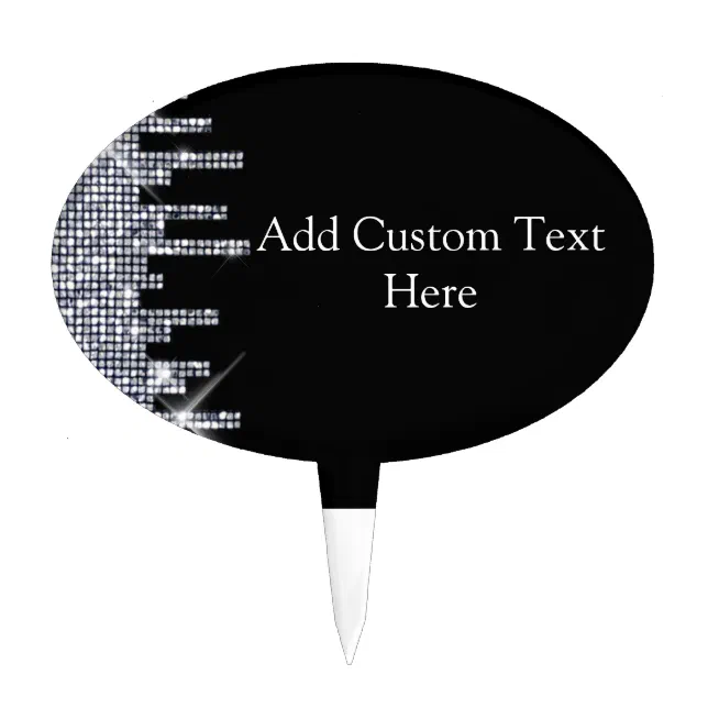 Elegant Glittery Black/Silver Glamour Cake Topper | Zazzle