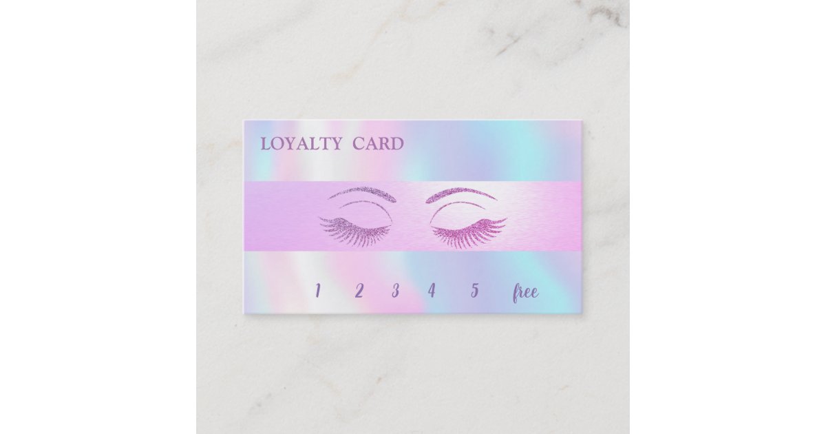 Elegant Glittery Lashes,Striped Holographic Loyalty Card | Zazzle