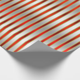 Elegant Glitzy Shiny Silver and Red Stripes Wrapping Paper | Zazzle