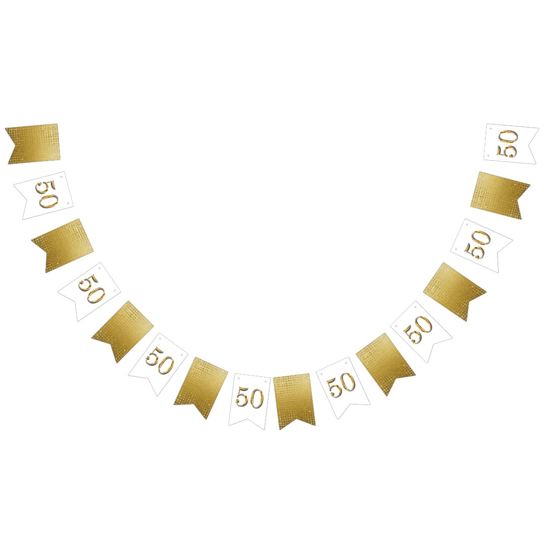 Elegant gold 50th party celebration faux foil bunting flags | Zazzle