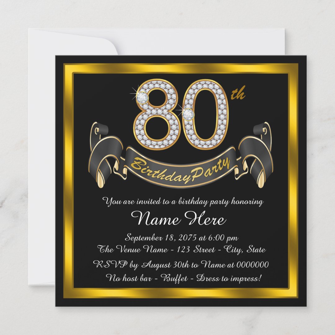 Elegant Gold 80th Birthday Party Invitation | Zazzle