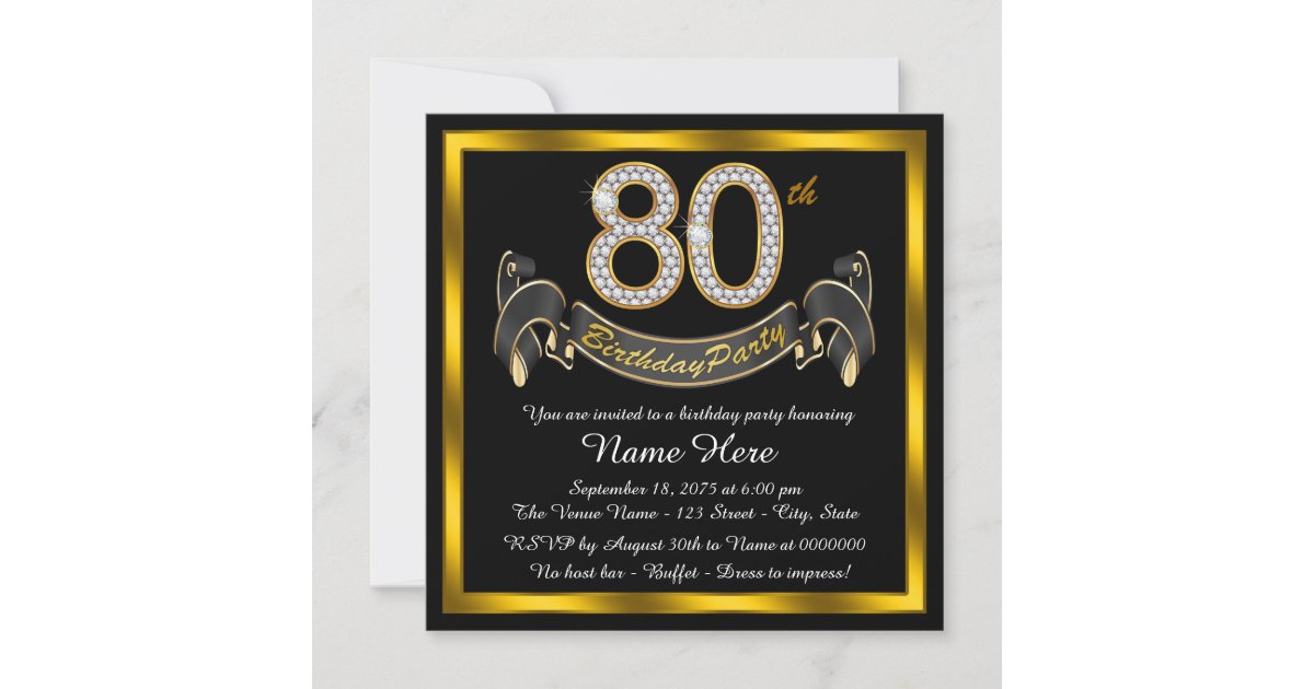 Elegant Gold 80th Birthday Party Invitation | Zazzle