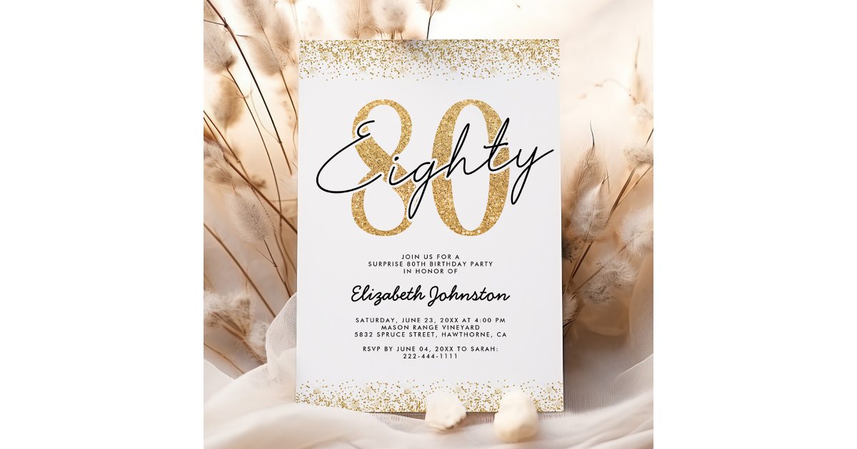 Elegant Gold 80th Birthday Party Invitation | Zazzle