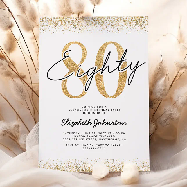 Elegant Gold 80th Birthday Party Invitation | Zazzle
