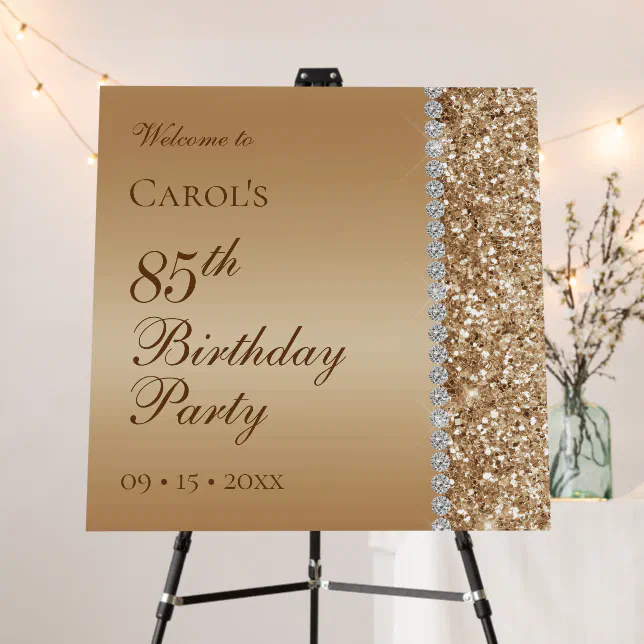 Elegant Gold 85th Birthday Party Welcome Sign | Zazzle