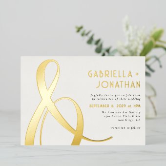 Elegant Gold Ampersand Emerald Green Cream Wedding Foil Invitation | Zazzle