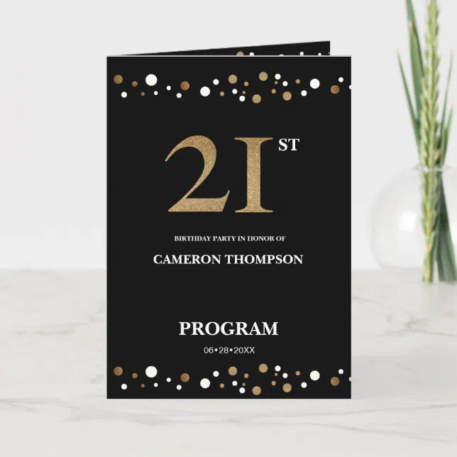 Elegant Gold and Black Confetti 21ST birthday Program | Zazzle