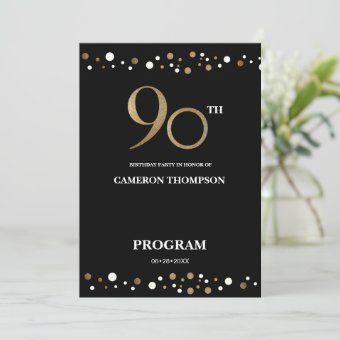 Elegant Gold and Black Confetti 90th birthday Program | Zazzle