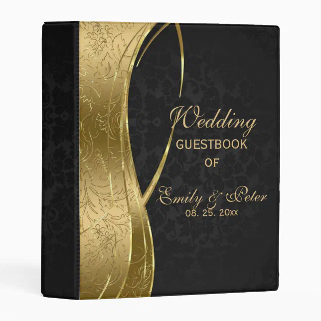 Elegant Gold And Black Damask Mini Binder | Zazzle