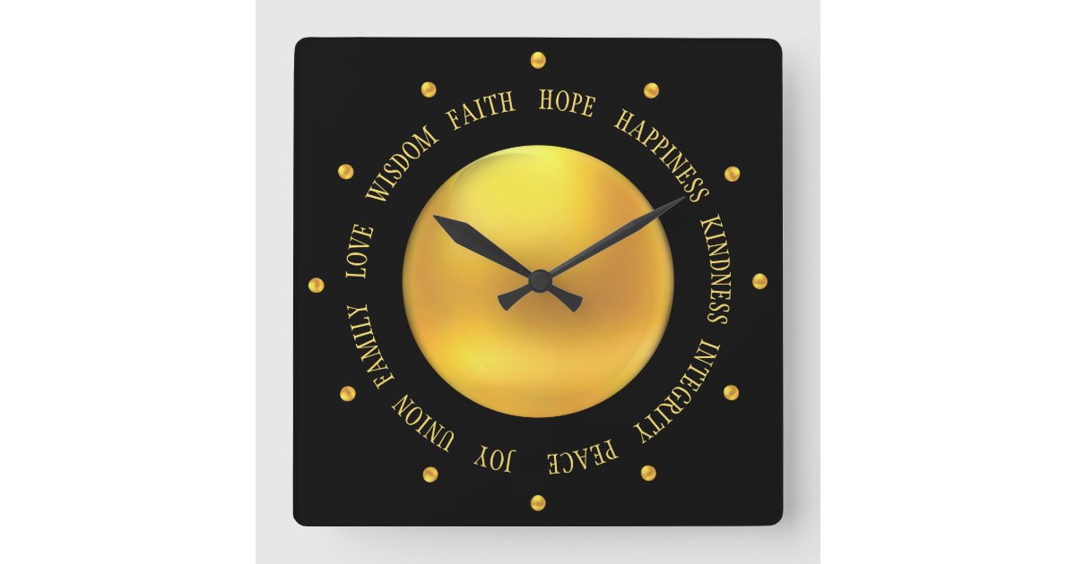 Elegant Gold and Black Good Vibes Square Wall Clock | Zazzle