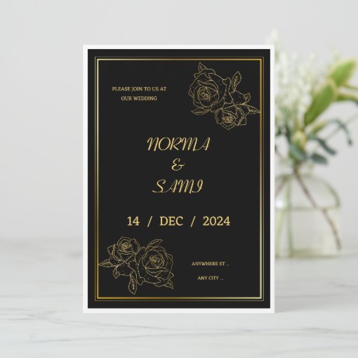 Elegant Gold and Black Wedding Invitation | Zazzle