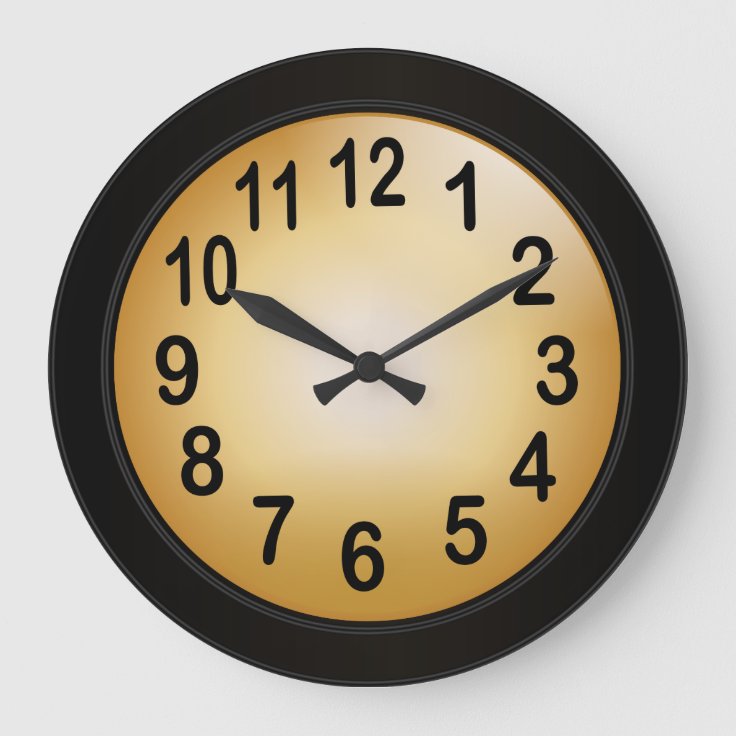 Elegant Gold and Black with Bold Black Numbers Large Clock | Zazzle