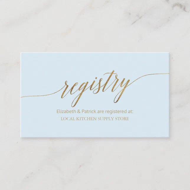 Elegant Gold and Blue Calligraphy Wedding Registry Enclosure Card | Zazzle