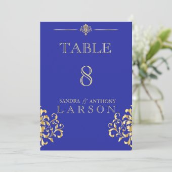 Elegant Gold and Blue Damask Table Numbers | Zazzle