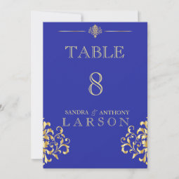 Elegant Gold and Blue Damask Table Numbers | Zazzle