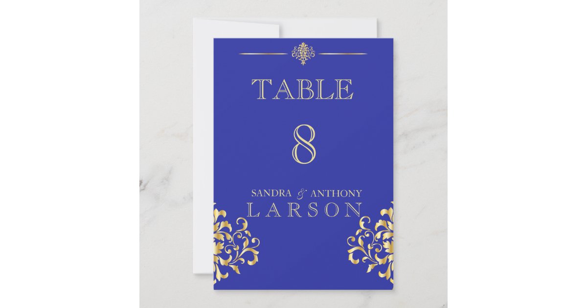 Elegant Gold and Blue Damask Table Numbers | Zazzle